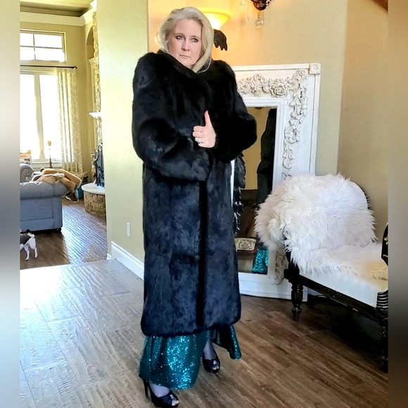 Opus | Jackets & Coats | Luxurious Black Extra Long Rabbit Fur Coat ...